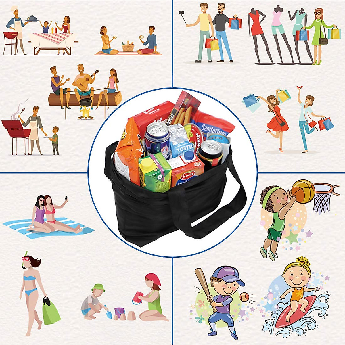 BROWINT Nylon Reusable Grocery Bag (3 pack), Nylon Heavy Duty Tote Bags 110 lbs, 19"x 19" Large Shopping bag, Foldable