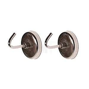 RamPro 2-Piece Extra-Strong Magnetic Hook Set - Holds 8 Lb Capacity, Quality Chrome Plated for Tools, Keys, Coats, Towels, Kitchen Utensils.