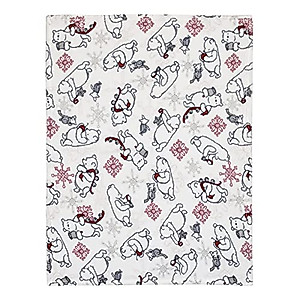 Disney Classic Winnie The Pooh White, Red, and Green Holiday Christmas Piglet, Snowflakes and Bells Super Soft Baby Blanket