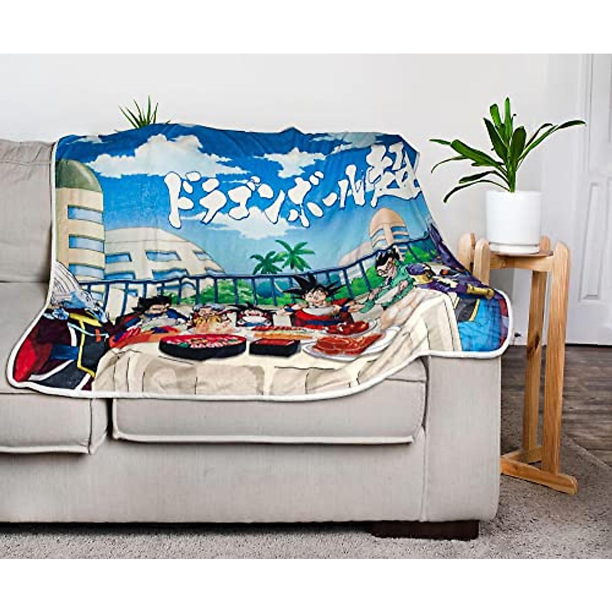 Dragon Ball Super Feast Plush Throw Blanket | Super Soft Fleece Blanket, Cozy Sherpa Cover For Sofa And Bed, Home Decor Room Essentials | Anime Manga Gifts And Collectibles | 45 x 60 Inches