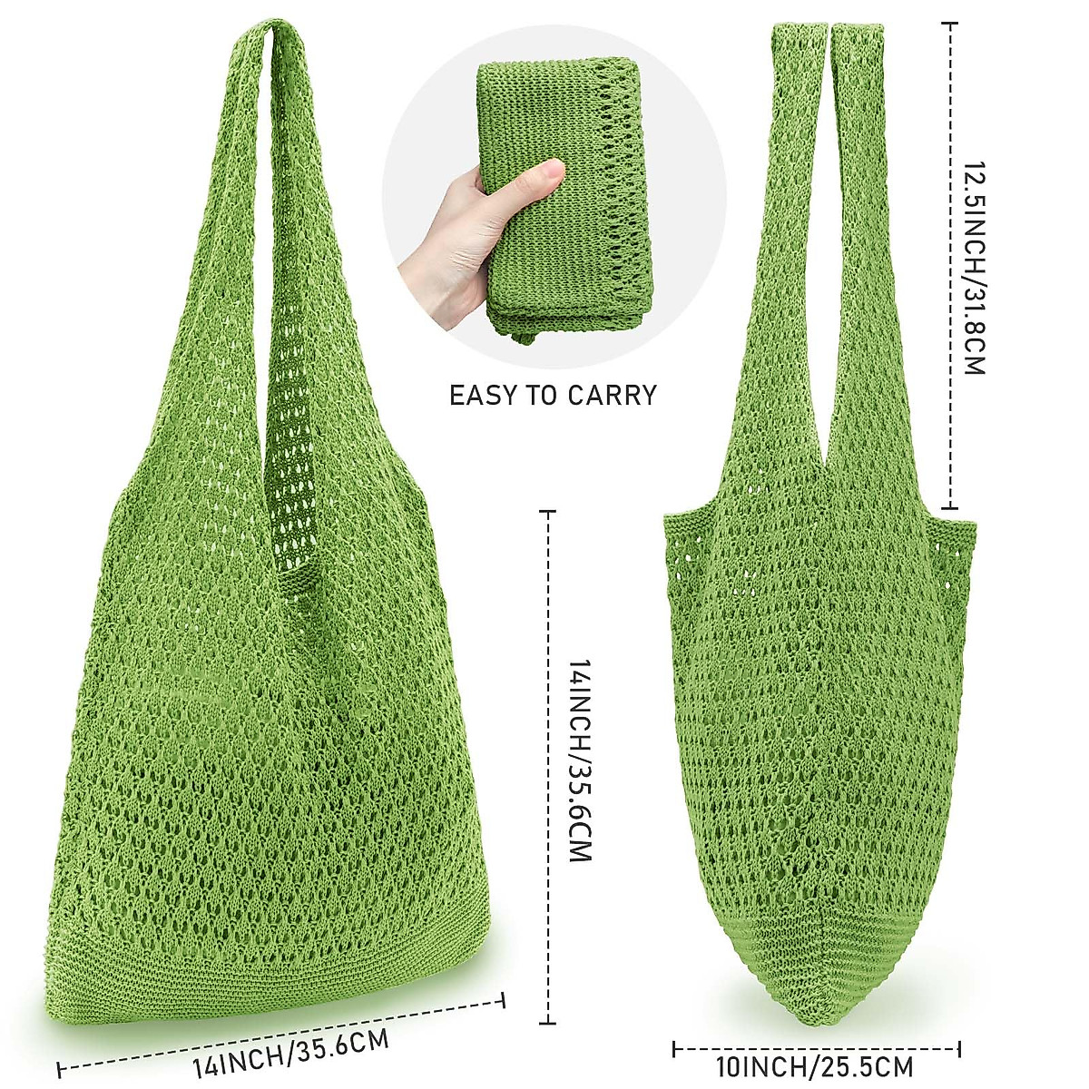 hatisan Crochet Bags for Women - Summer Beach Tote, Aesthetic Hippie Knit Bag (Green)