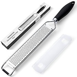 Rainspire Zester Grater with Handle, Lemon Zester Cheese Grater for Kitchen Stainless Steel, Parmesan Cheese Garlic Nutmeg Chocolate Fruits Vegetables Ginger Grater, Fine, Black