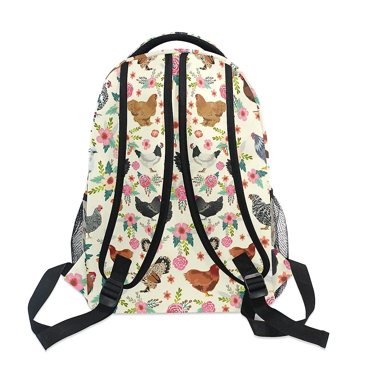 CHIFIGNO Chickens and Floral Lightweight Printed Bookbags School Backpacks for Teens and Girls