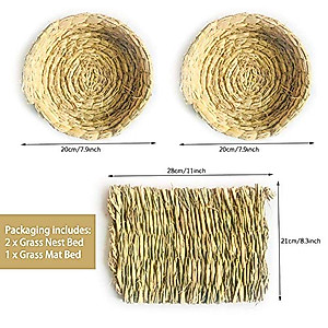 Bunny Grass Mat Bed 3-Pcs,Rabbit Digging Natural Woven Straw Mats Bedding,Guinea Pig Timothy Hay Resting Basket,Pet Cage Chewing Toys for Hamster Chinchilla Ferret Gerbil