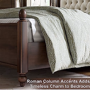 AMERLIFE Solid Wood Bed Frame Queen Size, Transitional Platform Bed with 52.5" Upholstered Tufted Headboard, Rubberwood/Roman Column Accents/Wood Slat Support/No Box Spring Needed