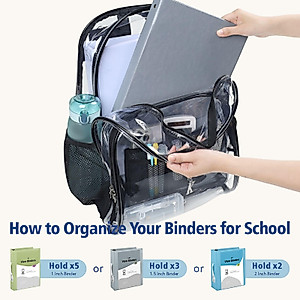 F-color Clear Backpack, Large Clear Backpack Heavy Duty with Lunch Bag Pencil Pouch for Student, Women, Men, School, Work, Travel, Transparent Backpack, Black, 17 inches