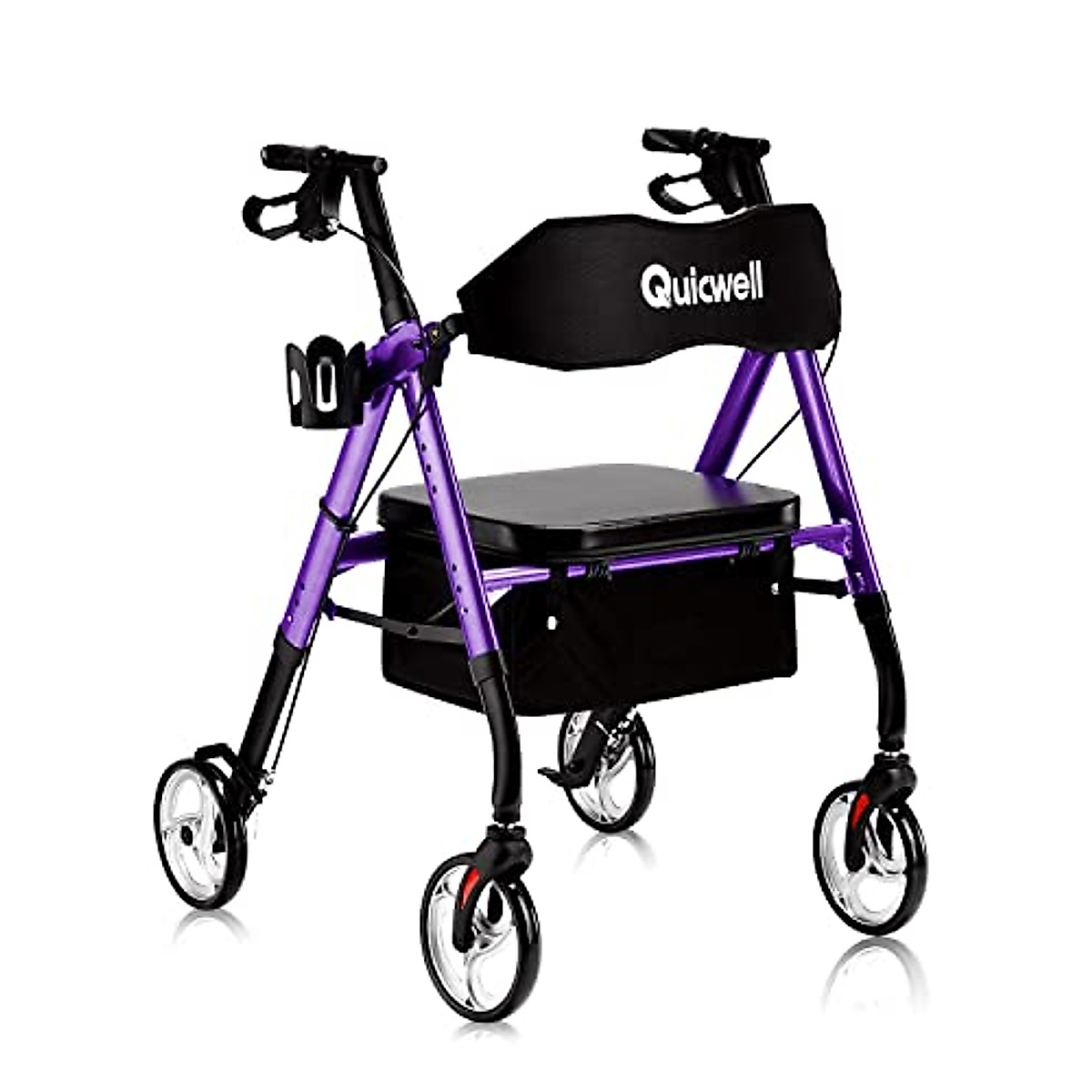 Quicwell Heavy Duty Rollator Walker with Large Paded Seat, Bariatric Rolling Walker with Wide Comfort Backrest for Seniors and Adults, Adjustable Seat, Large 8" Wheels, Support Up 450 lbs, Purple