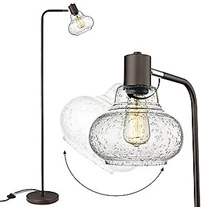 ELYONA Farmhouse Standing Light, Bubble Glass Tall Pole Lamp, Adjustable Industrial Floor Lamp for Bedroom Living Room Office, Edison 6W Bulb Included, Oil Rubbed Bronze Finish
