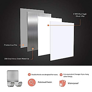 Razor Holder Shaver Hook Hanger Stand(2 Pack)Self Adhesive Stainless Steel Heavy Duty Utility Storage Hook,Shower Hook for Razor,Bathroom Kitchen Organizer for Plug Robe Towel Loofah Bathrobe Coat