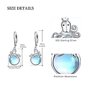 Moonstone Dangling Earrings Sterling Silver Octopus Leverback Earrings Oceans Sea Drop Dangle Earrings Jewelry Gifts for Women Wife Mother's Day Easter