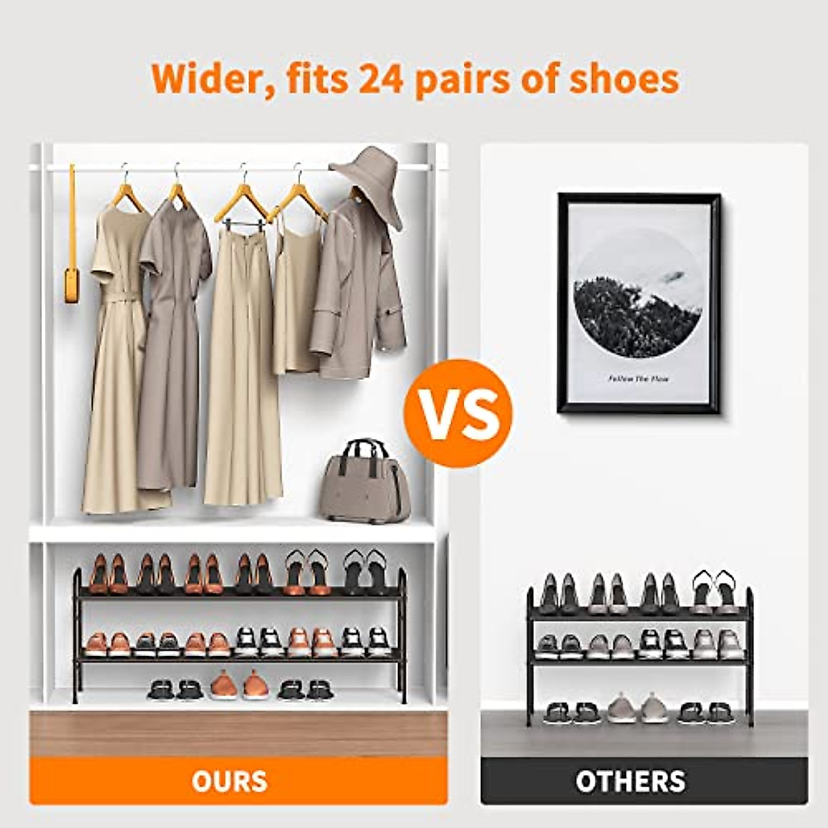 Coonoor 2-Tier Long Shoe Rack Storage for Wide Shoe Shelf Organizer,Bronze