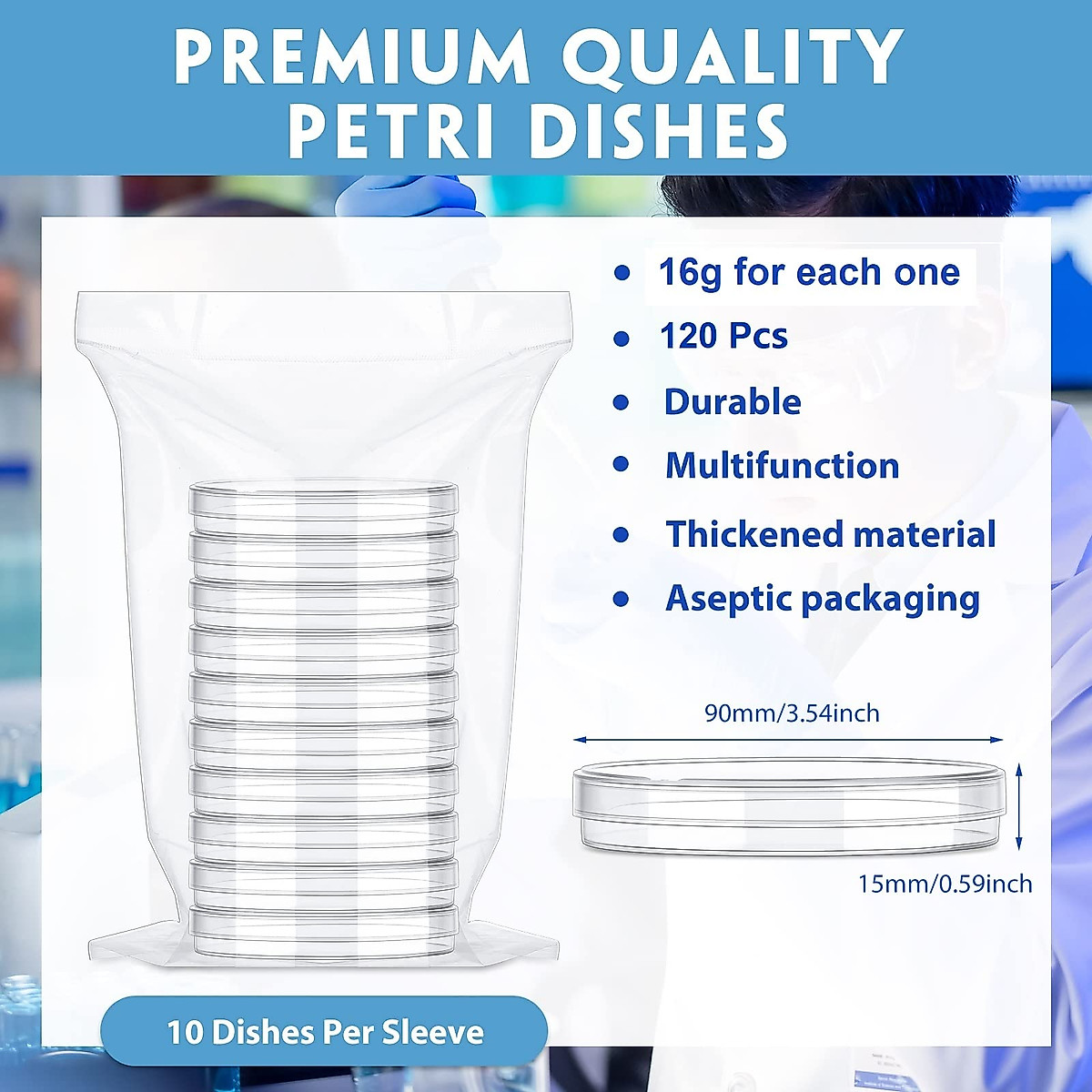 Fabbay 120 Pack Sterile Plastic Petri Dishes with Lids 90 x 15 mm Deep Clear Lab Petri Dishes Cell Culture Dishes for School Science Project, Lab Experiment, Biological Themed Party Supplies