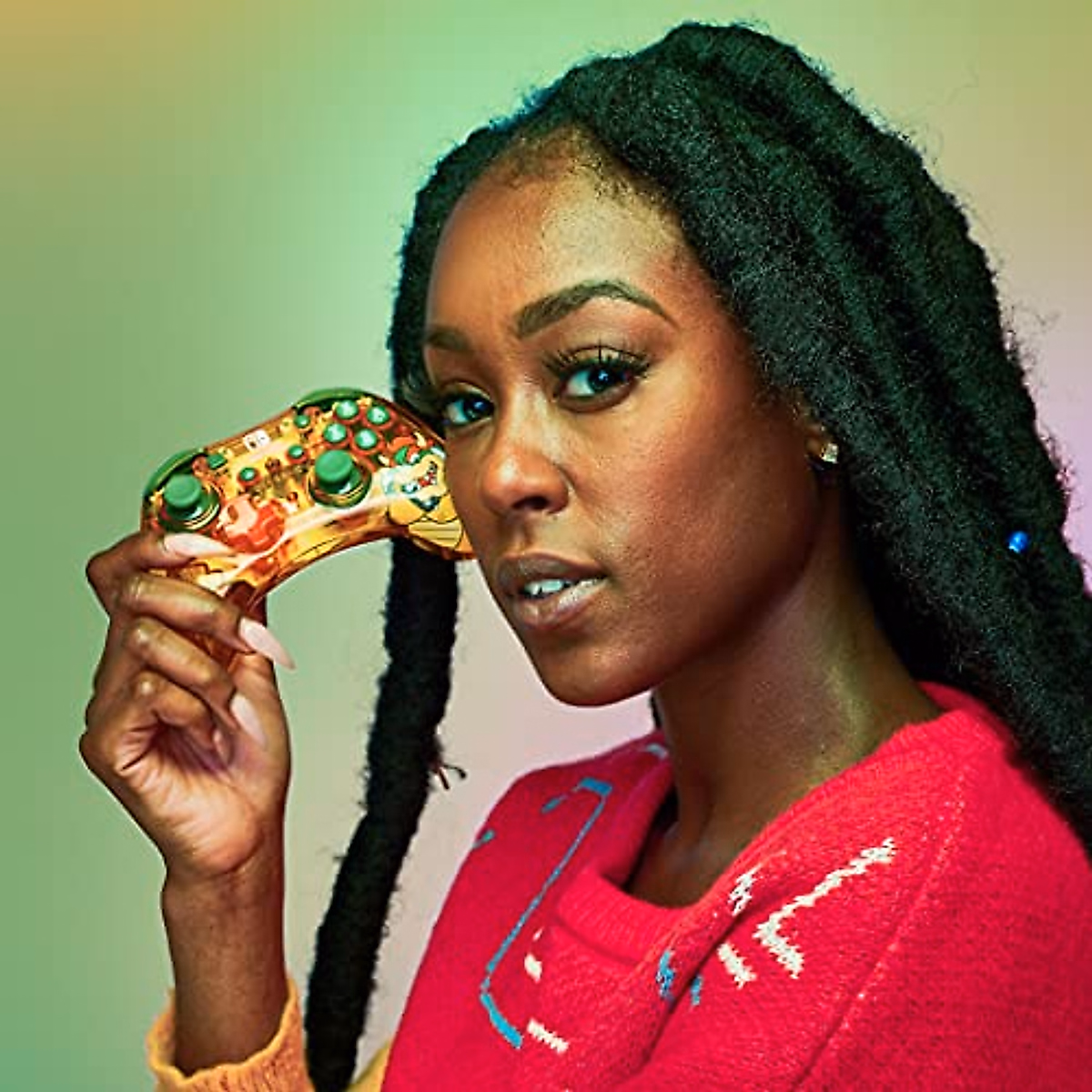 PDP Gaming Rock Candy Wired Power Nintendo Switch Pro Controller, Officially Licensed Lite/OLED Compatible Gamepad, Super Mario Brothers - Lemon Bomb Bowser (Orange/Green)