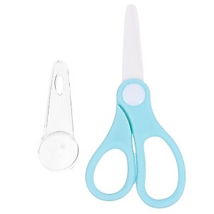 Portable Food Ceramic Shears for Kitchen Classroom Craft Pet Hair Pizza Vegetable Cutting Chopping Tool with Cover Sky Blue