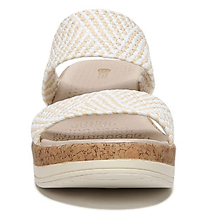 BZees Womens Resort Cork Wedge Strappy Sandal White/Natural Raffia 8.5 M