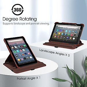 Fintie Case for Kindle Fire HD 8 & HD 8 Plus Tablet (Fits Both 12th Gen 2022 & 10th Gen 2020 Release) - 360 Degree Rotating Swivel Stand Protective Cover with Dual Auto Sleep Wake, Brown