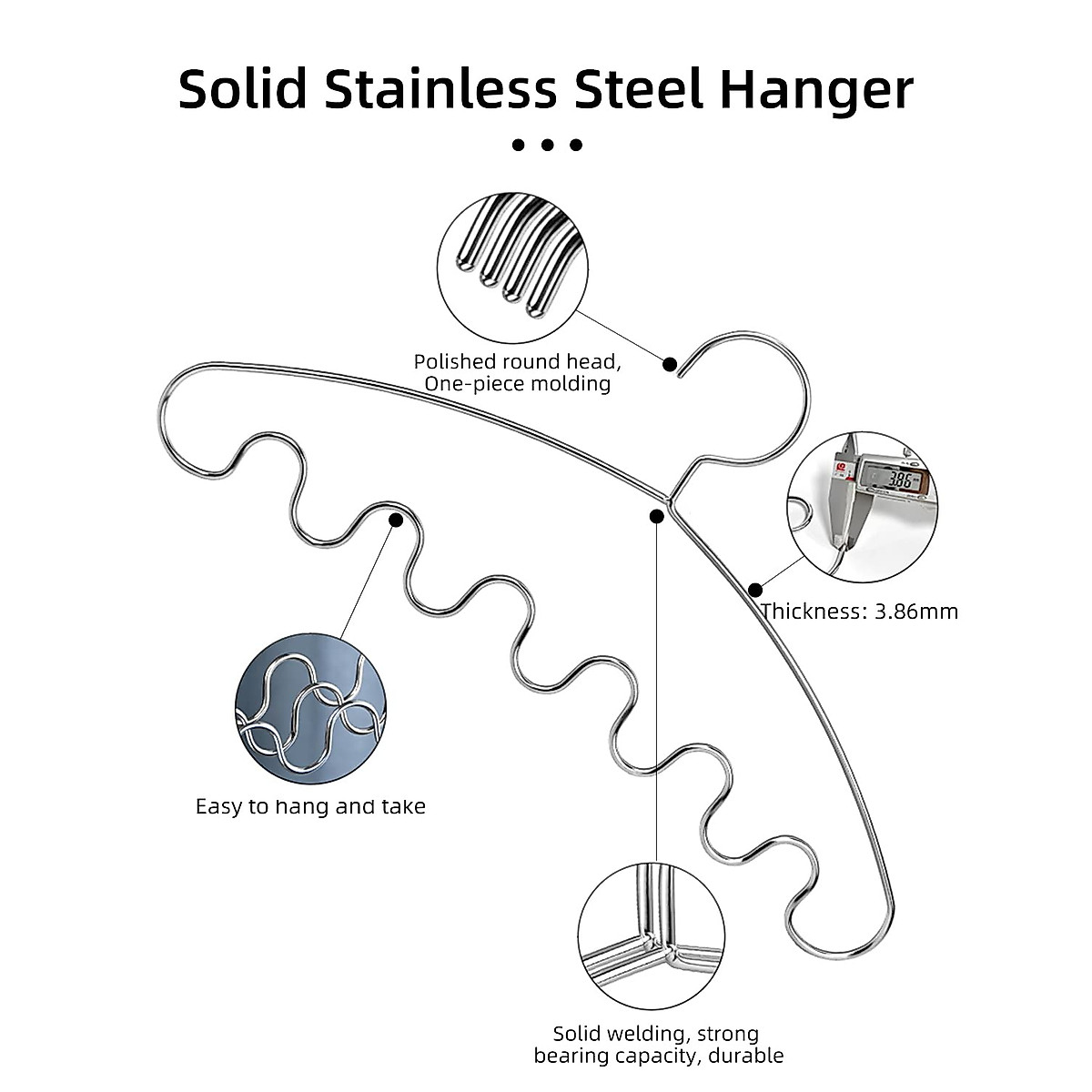 【Pack of 2】 Waikas Clothes Hangers with 7 Wave Grooves, 304 Stainless Steel, for Bras Suspenders Vests Ties Swimwear