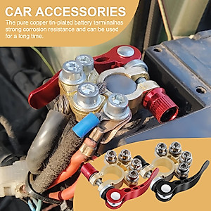 SINGARO Car Battery Terminal Connector, 4 Way Positive and Negative Pole Quick Release Terminal Clip, Applicable to SAE/JIS A Type Terminal Post, Compatible with Cars, Trucks and More（Gold-B）