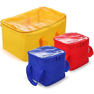 Locmeo 3 Packs Toy Storage Bags with Zipper and Clear PVC Window, Reusable Oxford Fabric Organizing Bags, Toy Bags for Kids Toys Building Blocks and Board Games Storage(Red Yellow Blue)