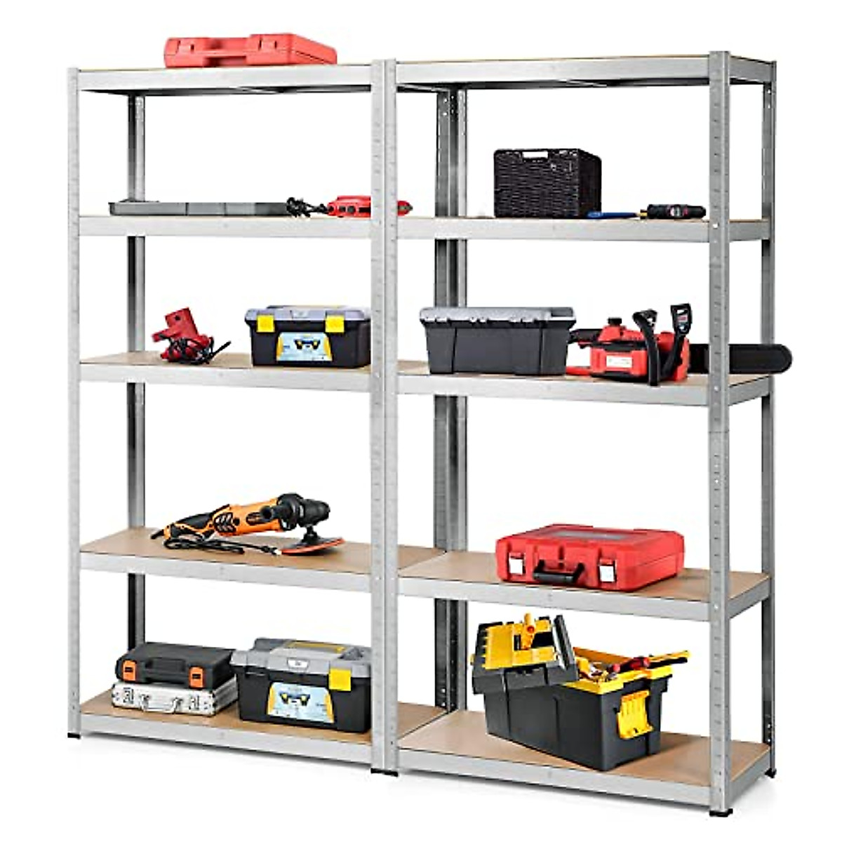 ERGOMASTER 5 Tiers Steel Shelves for Storage Heavy Duty Garage Organization Utility Shelf Rack for Books, Kitchenware, Tools Bolt-Free Assembly 72 x 16 x 72 inches (2PCS,Silver)