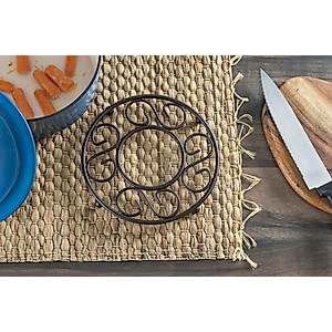 Home Basics Scroll Collection Steel Trivet for Hot Dishes, Pots And Pans, Round Design, For Kitchen & Dinning Table, Bronze