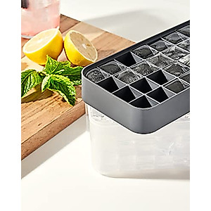 W&P Ice Box Silicone Ice Cube Tray with Lid, Holds 96 Cubes, Space-Saving Stackable Design, Dishwasher Safe, Charcoal