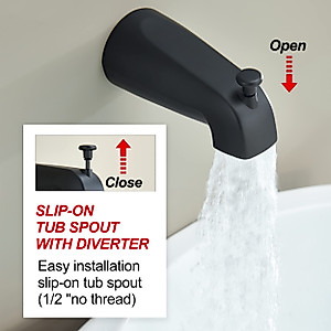 Gabrylly Shower Tub Kit Matte Black, Tub and Shower Faucet Set with 8-Inch Rain Shower Head and Tub Spout, Single-Handle Tub and Shower Trim Kit, Shower Valve Include