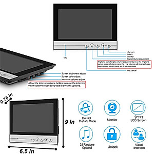 9inch Wired Video Intercom System with Camera and Monitor Doorbell,Doorbell Camera with Monitor Supports Unlocking,Monitoring,Dual-Way Intercom for Villa Home Office Apartment