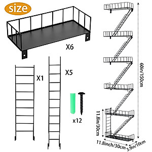 Zonon Fire Escape Wall Shelf Hanging Fire Escape Shelving Metal Ladder Decor Cool Bookshelf Fire Escape Wall Organizer Wall Floating Shelves Action Figure Shelf for Home Bedroom Room Display(6 Tier)