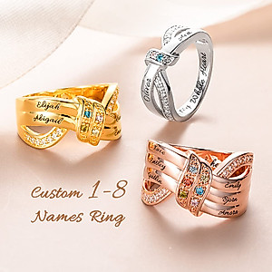 Custom Mom Rings In 925 Sterling Silver/Brass Personalized Engraved 1-8 Family Name Birthstone Rings Birthday Jewelry Christmas Gifts For Women Mother Grandmom Nana