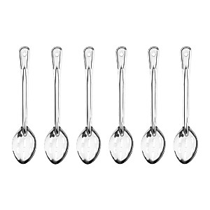 Slotted Serving Spoon - Large Spoon with Holes for Draining - Perforated Spoon of Stainless Steel with Long Handle for Strain Food, 6 Pcs