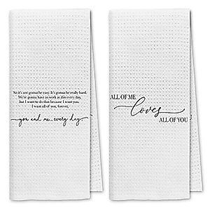 DIBOR Love Quote All of Me Loves All of You Bath Towels,Love Decorative Absorbent Drying Cloth Hand Towels Tea Towels Dishcloth for Bathroom Kitchen,Funny Couple Anniversary Valentine Gifts(Set of 2)