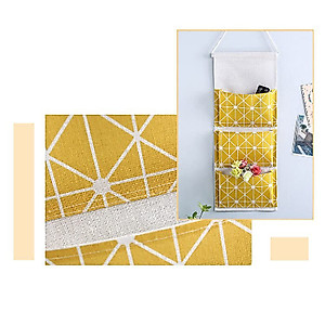 KINGREE 3Pcs Wall Closet Hanging Storage Bag, Premium Linen Fabric Over The Door Organizer, Hanging Storage Pouches with 3 Pockets for Bedroom Bathroom - Waterproof & Stylish(Grid)