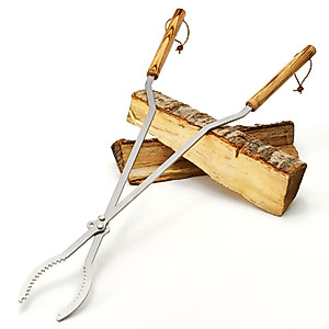 Campfire Bay Fire Pit Tongs 36" - Stainless Steel Elite Series - Made in USA - Bonfire and Campfire Log Grabber