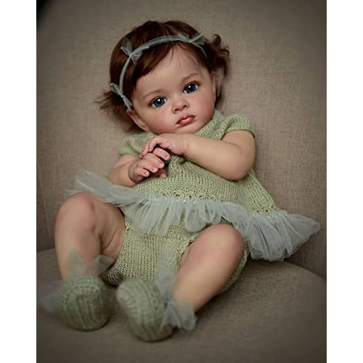Pinky Reborn 23Inch Reborn Toddler Dolls Girl,Lifelike Newborn Baby Dolls Silicone Weighted Body,Toy for Kids Age 3+ (Milky Green Toddler Girl)