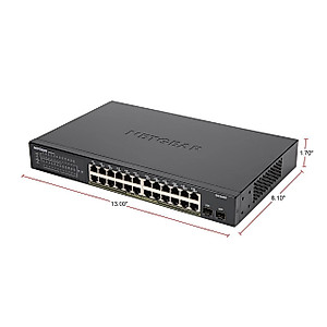 NETGEAR 26-Port PoE Gigabit Ethernet Smart Switch (GS324TP) - Managed, with 24 x PoE+ @ 190W, 2 x 1G SFP, Desktop or Rackmount, S350 series