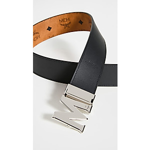 MCM Men's Claus Reversible Belt, Cognac, Tan, Graphic, Silver, One Size