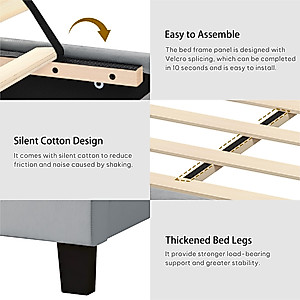 YITAHOME King Size Velvet Bed Frame with Adjustable Headboard, Upholstered Platform Bed with Deep Button Tufted and Rivet Decor, Strong Wooden Slats, No Box Spring Needed, Easy Assembly, Grey