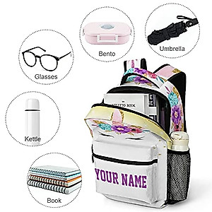 Custom Kid Backpack, Pink Unicorn Flower Personalized School Bookbag with Your Own Name, Customization Casual Bookbags for Student Girls Boys