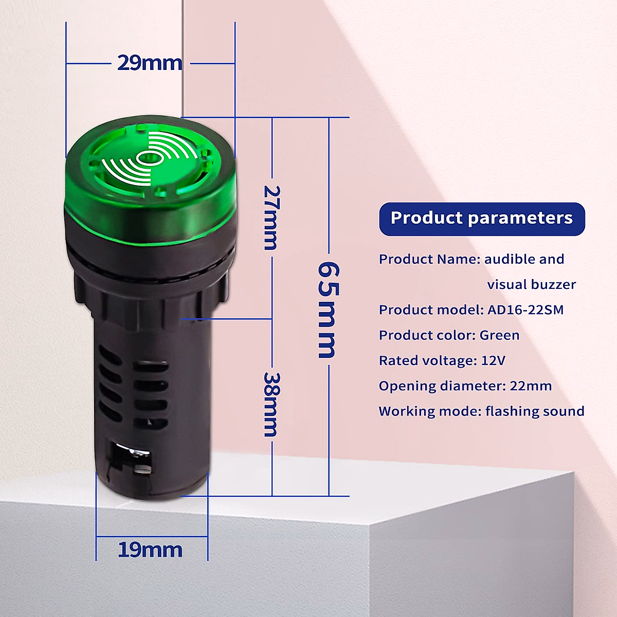 V TELESKY 5 Pcs 12V 22mm Green Indicator Light with Buzzer LDE Flash Buzzer Alarm for Electrical Control Panel, HVAC, DIY Projects