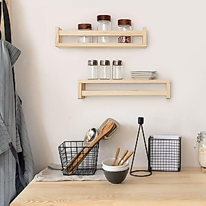 Fun Memories Nursery Book Shelves - Rustic Natural Solid Wood Floating Bookshelf for Kids - Wall Book Shelves for Kids Room (Natural, 16inch - 4P)