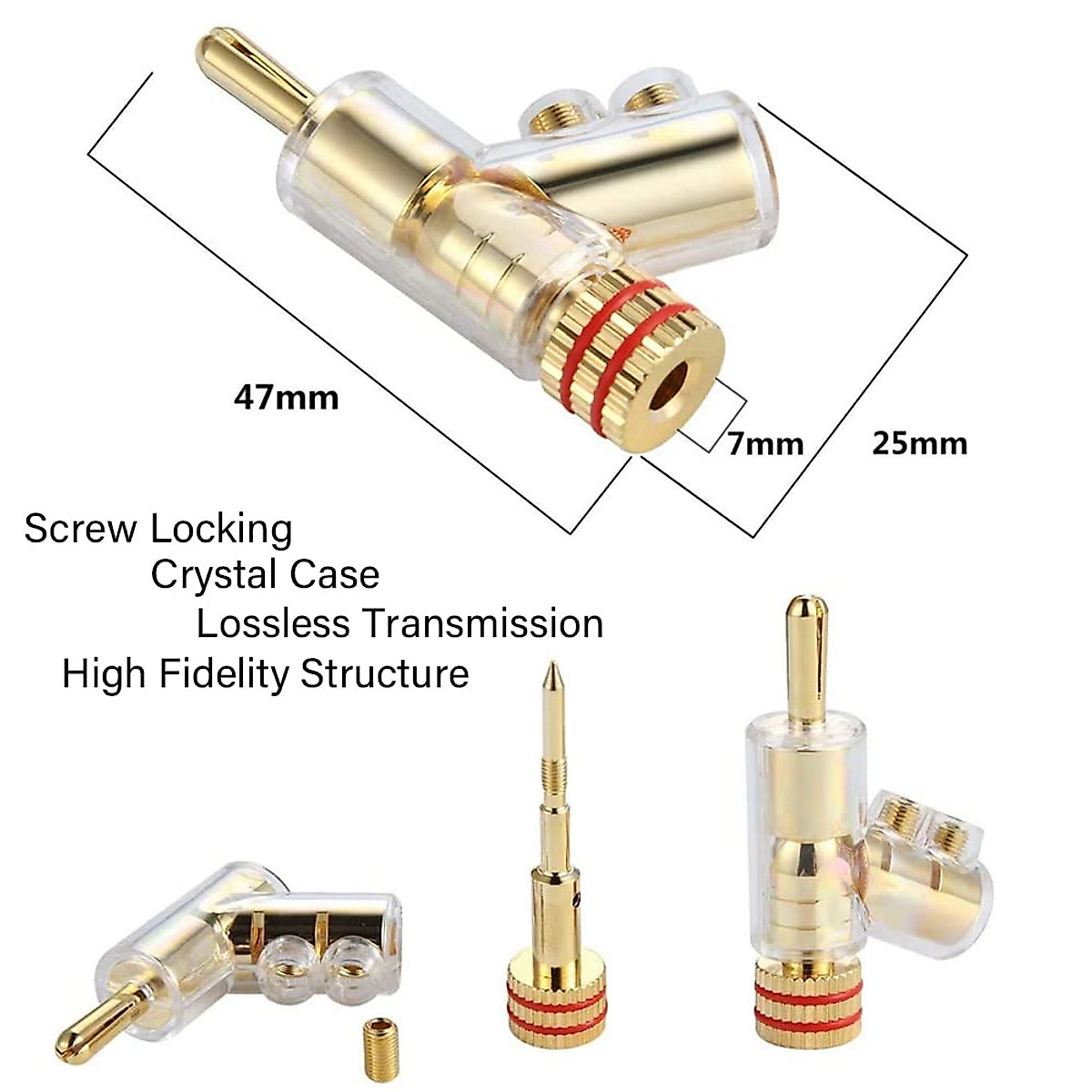 Tertullus 4Pcs Banana Clips Connectors Banana Plugs for Speaker Wire Gold Plated Screw Locking Connectors for Speaker Wire,AV Receiver, Amplifier, Surround Sound