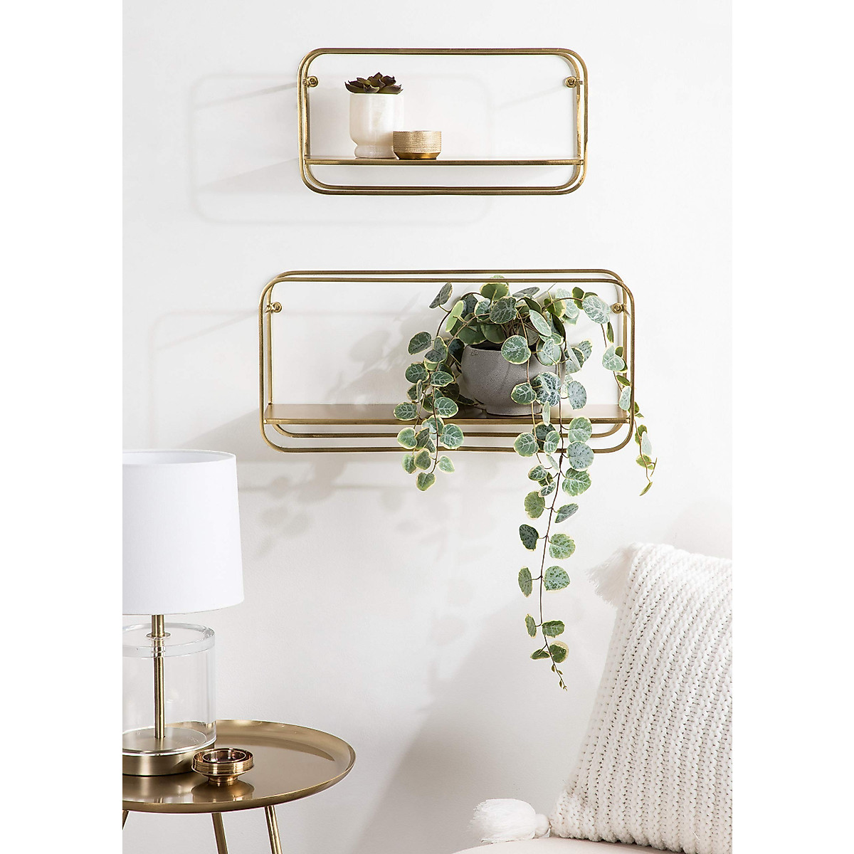 Kate and Laurel Emerline Midcentury Shelf Set, Set of 2, Gold, Decorative Modern Shelves for Storage and Display