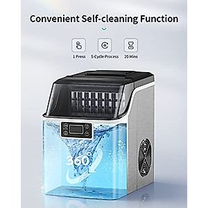 ecozy Portable Ice Makers Countertop, 44lbs Per Day, 24 Cubes Ready in 13 Mins, 2 Ways to Add Water, Self-Cleaning Ice Maker with Ice Bags/Ice Scoop/Ice Basket for Home Office Bar Party, Silver