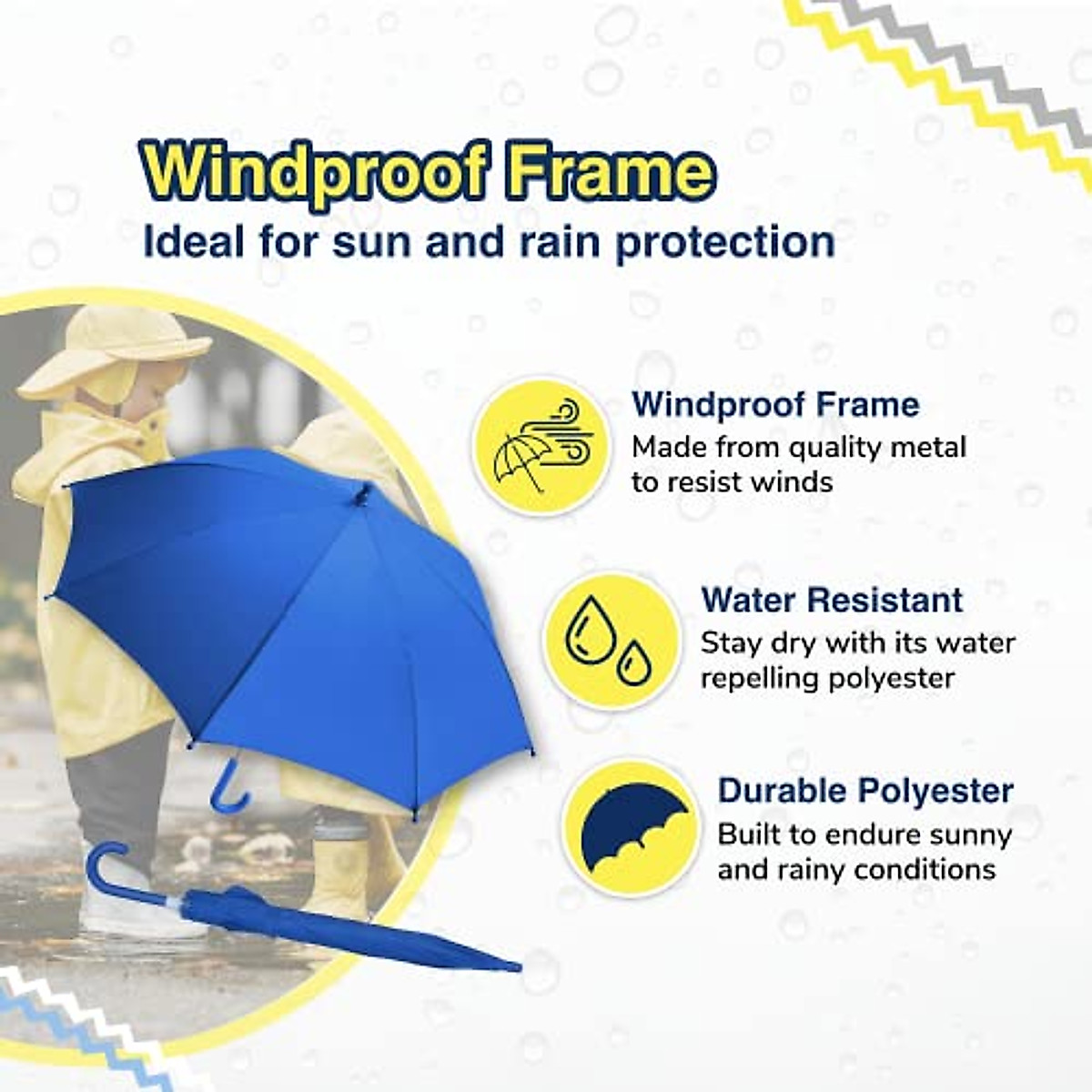 The Weather Station Children's Rain Umbrella, Manual Metal Folding Mini Umbrella, Windproof, Lightweight, and Packable for Travel, Full 32 Inch Arc, Royal