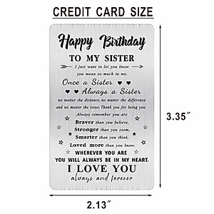 Alotozo Sister Birthday Card, Happy Birthday Gifts to My Sister, Sis Bday Engraved Wallet Card Inserts