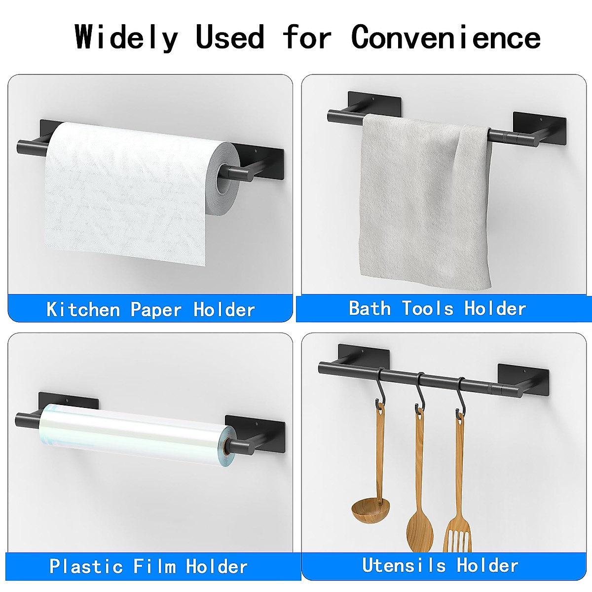 RARXTR Paper Towel Holder, Under Cabinet Paper Towel Holder for Kitchen, Adhesive Paper Towel Roll Rack for Bathroom Towel, Wall Mounted Matte Black Paper Towel Rack, SUS304 Stainless Steel…