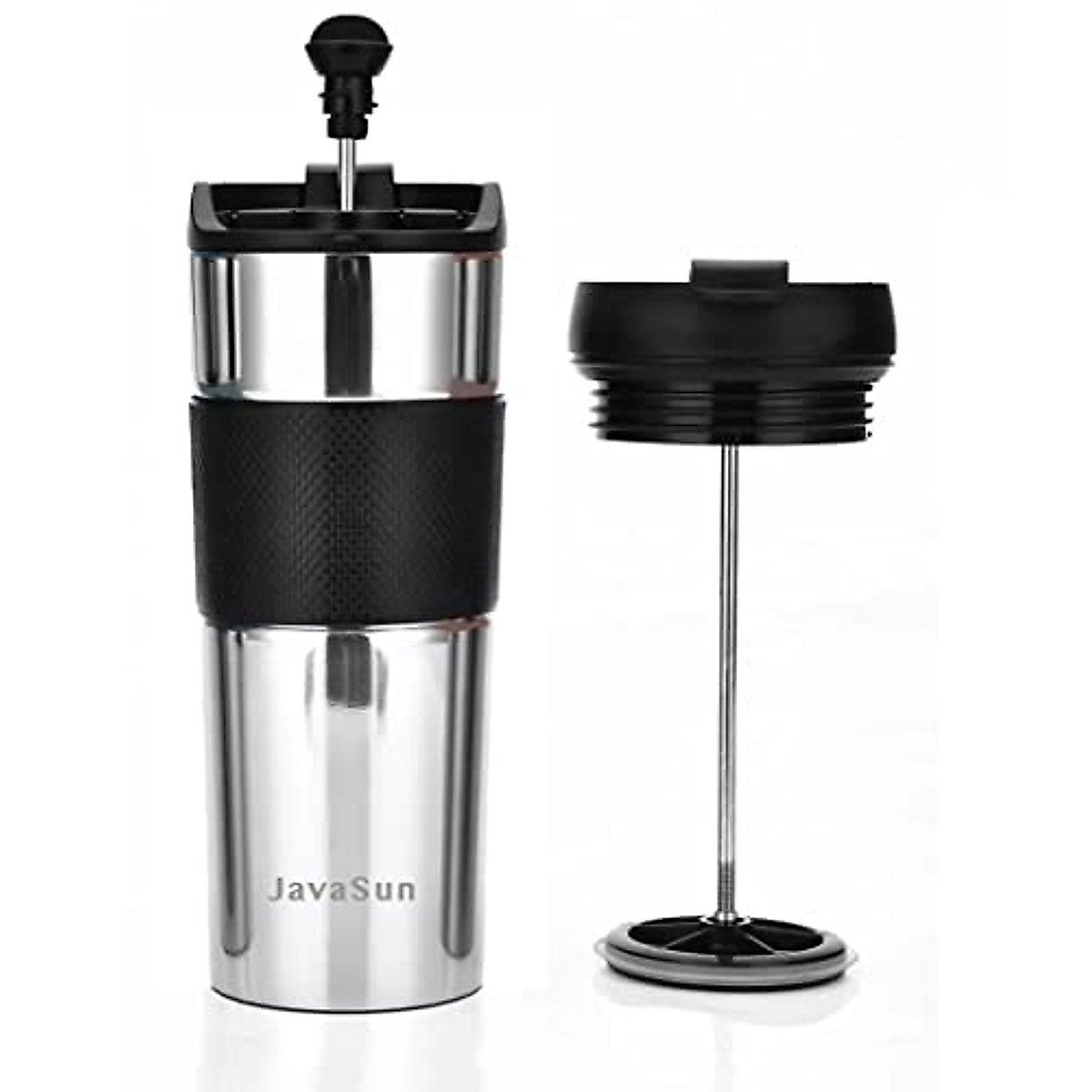 JavaSun French Press Travel Mug 16oz, Large Deluxe Coffee and Tea maker (Black)