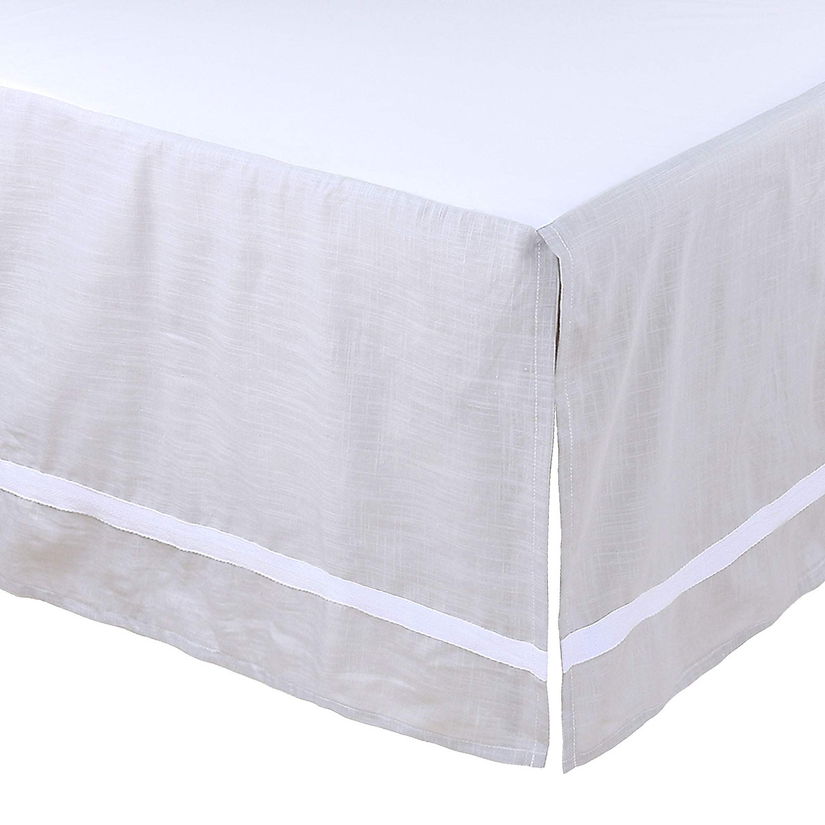Farmhouse Grey Tailored Box Pleat Baby Crib Skirt - Faux Linen 100% Cotton Drop
