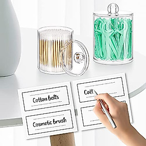 4 Pack Qtip Holder Dispenser - 10oz, 12oz Clear Plastic Apothecary Jars Set - Restroom Bathroom Makeup Organizers Containers for Floss, Cotton Ball, Cotton Swab, Cotton Round Pads, Hair Ties, Bath Salt